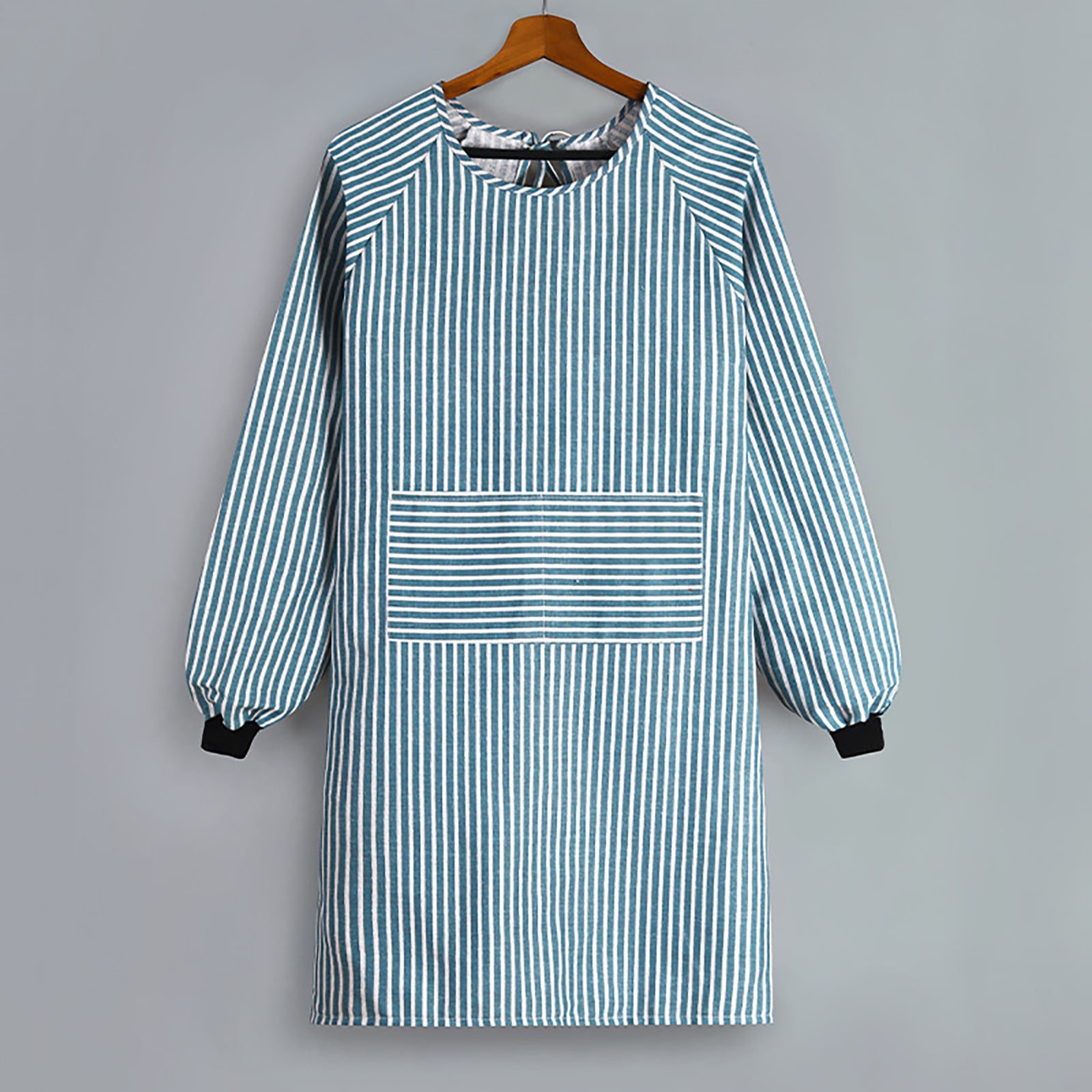 CurioCo Long Sleeve Cotton Linen Apron with Pocket Adjustable Lace Up ...