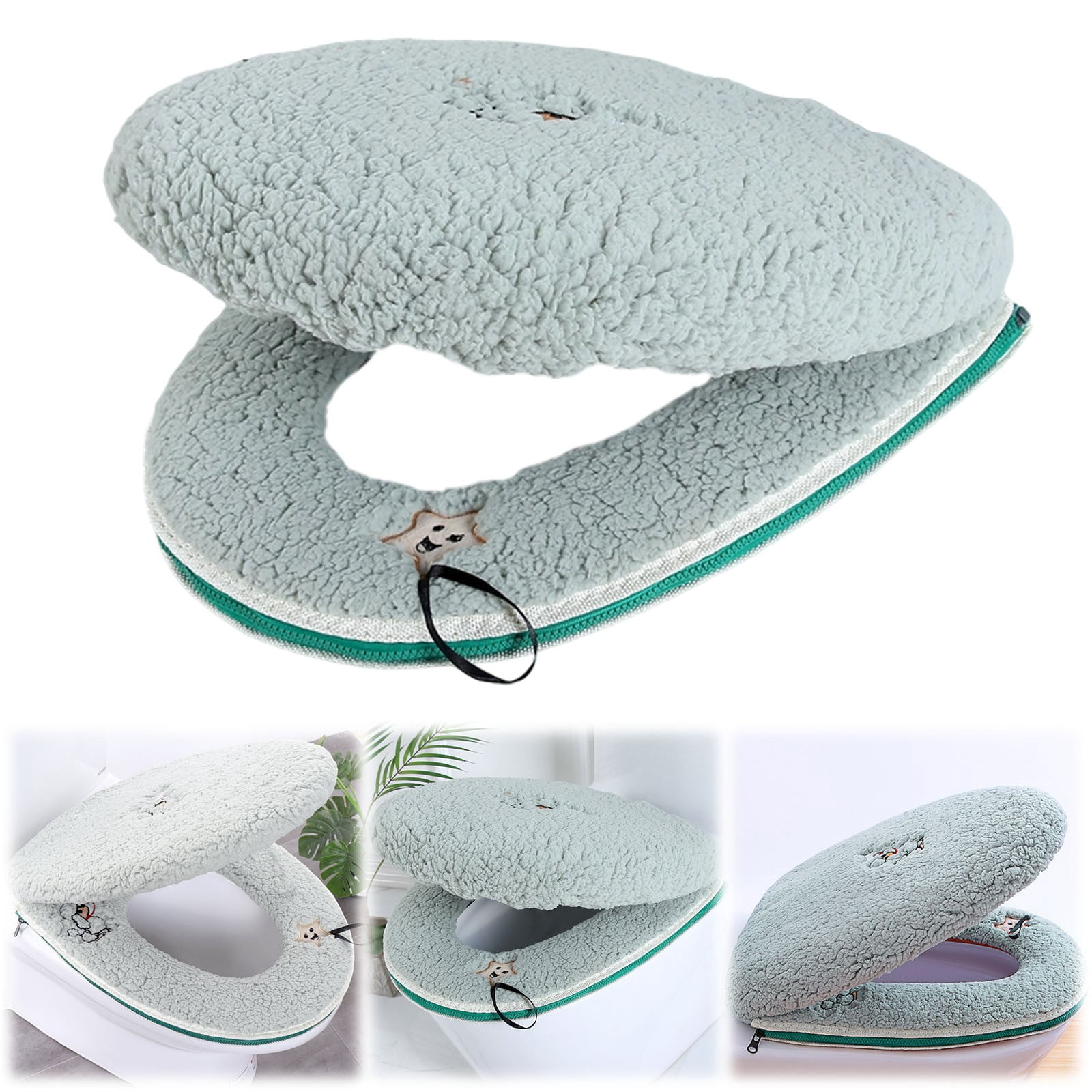 CurioCo Plush Velvet Toilet Seat Cover - Fuzzy Bathroom Seat Warmer ...