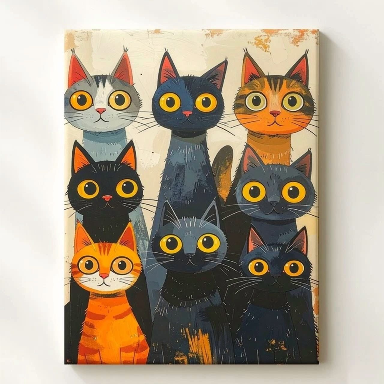 Curious Cat Assembly Poster Whimsical Group Feline Wall Art Some ...