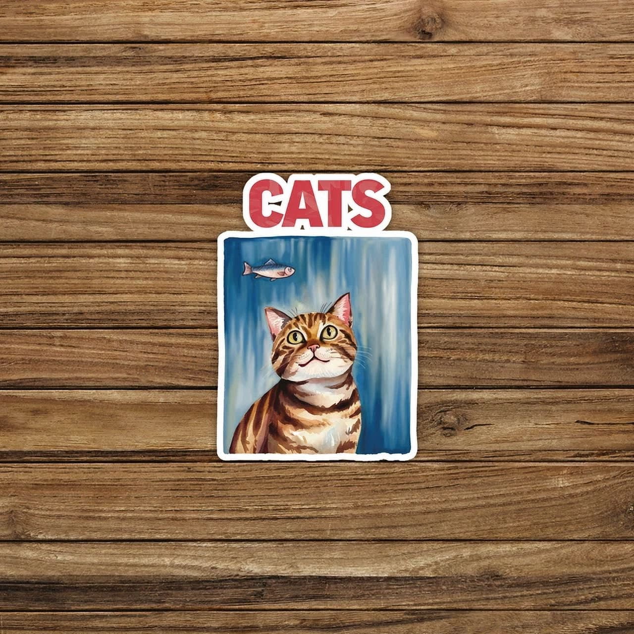 Curious Cat Watches Fish Swim By Quirky Animal Sticker Decalphone Decal ...