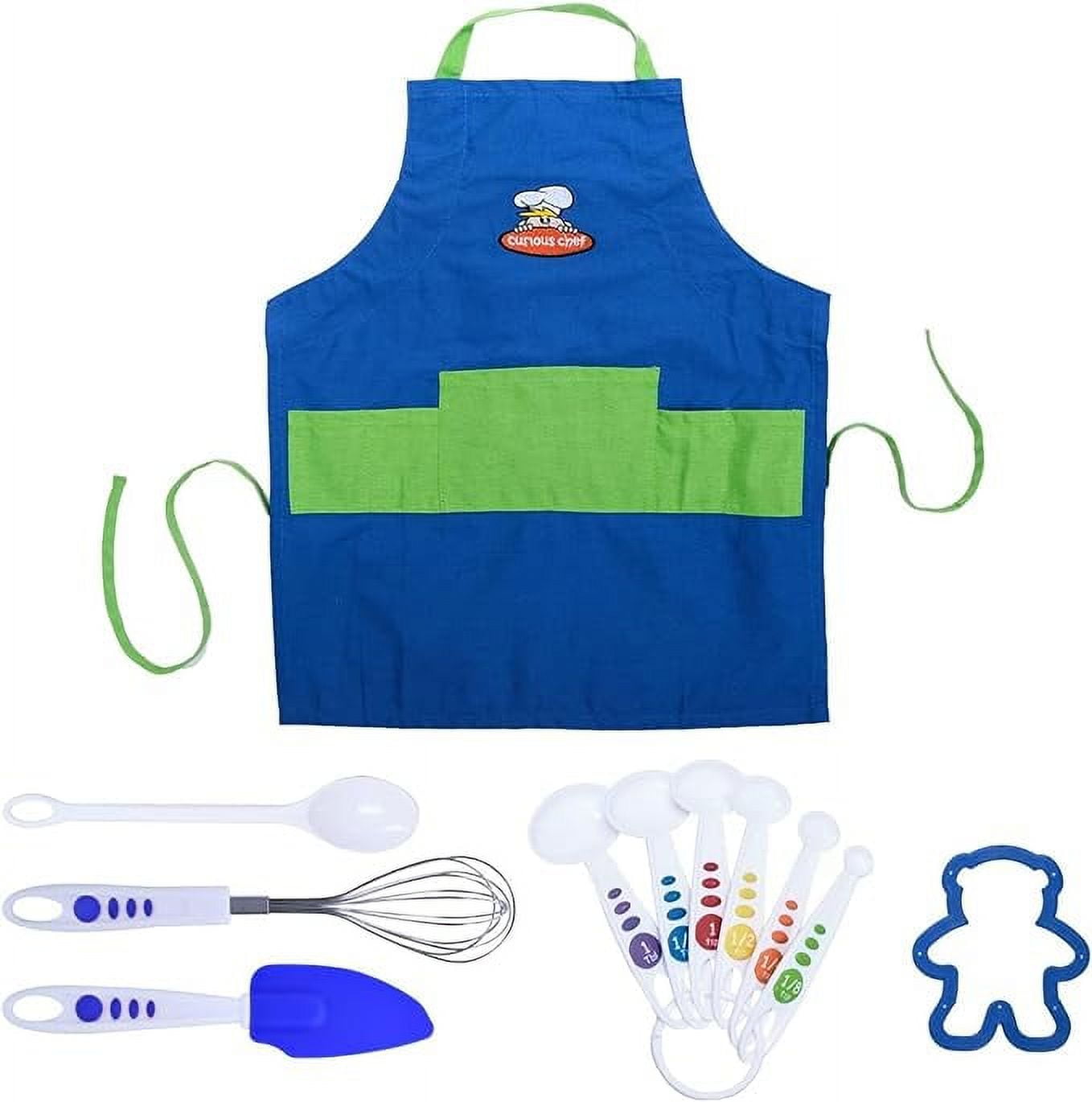 Curious Chef 11-Piece Blue and Green Chef's Kit for Kids, Includes Real ...
