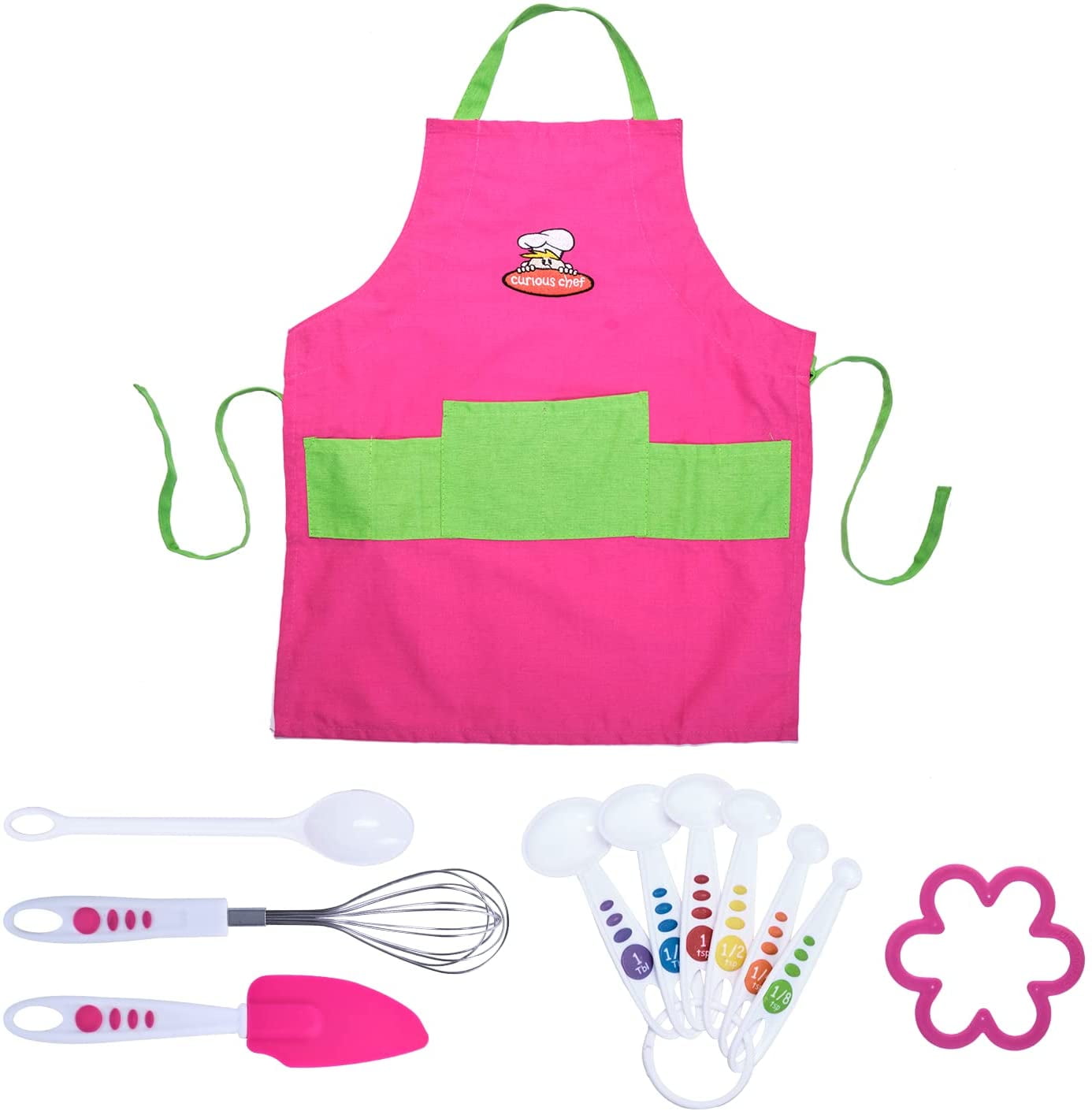 Curious Chef 11-Piece Kids' Chef's Kit, BPA-Free Plastic Tools, Pink ...