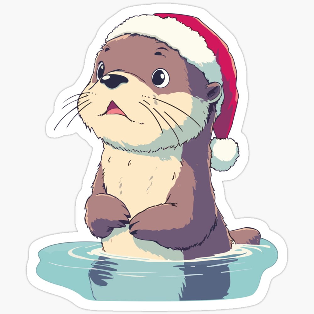 Curious Christmas Otter Sticker Phone Decal Water Bottle Stickers Car ...