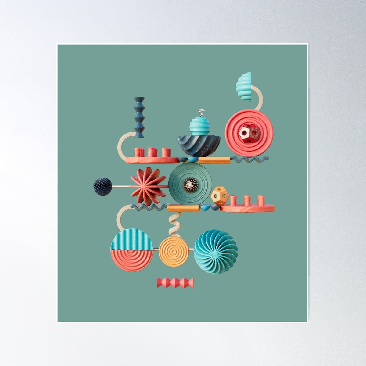 Curious Contraptions On A Turquoise. Digital Illustration Poster Wall ...
