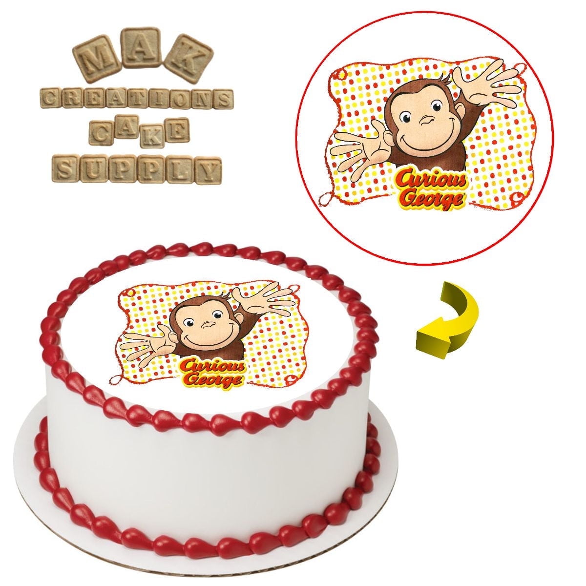 Curious George 8" Round Edible Cake Topper ~ Can be used on 8", 9" or ...