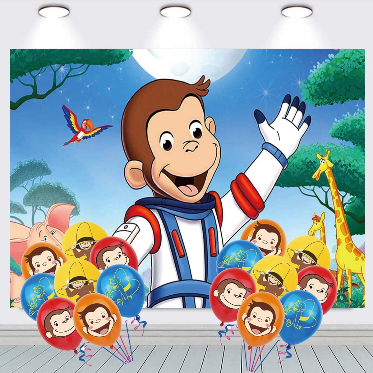 Curious George Backdrop Balloons Banner Party Decorations Taspestry ...