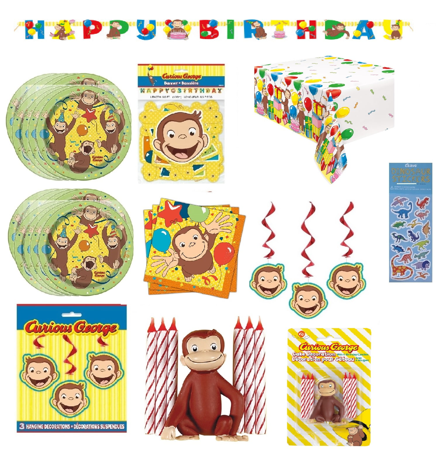 Curious George Birthday Party Bundle: 16 Plates, Napkins, Table Cover ...