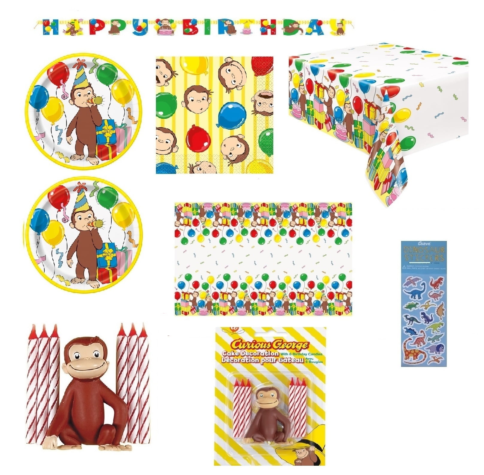 Curious George Birthday Party Bundle: 16 Plates, Napkins, Table Cover ...