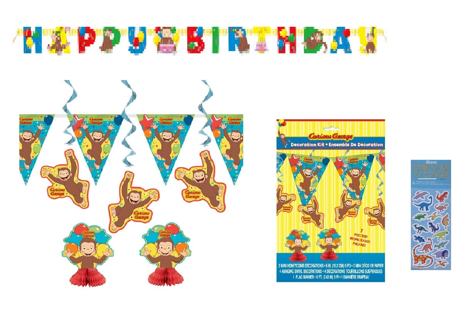 Curious George Birthday Party Decor Bundle: Mini Centerpieces, Swirl ...