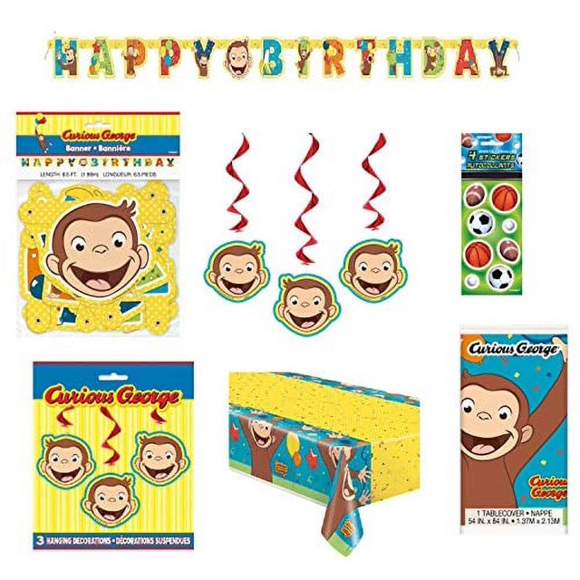 Curious George Birthday Party Supplies Decoration Bundle includes Happy ...