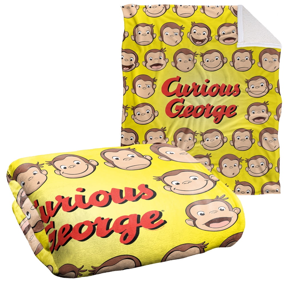 Curious George Blanket, 50"x60", Heads Silky Touch Sherpa Back Super ...