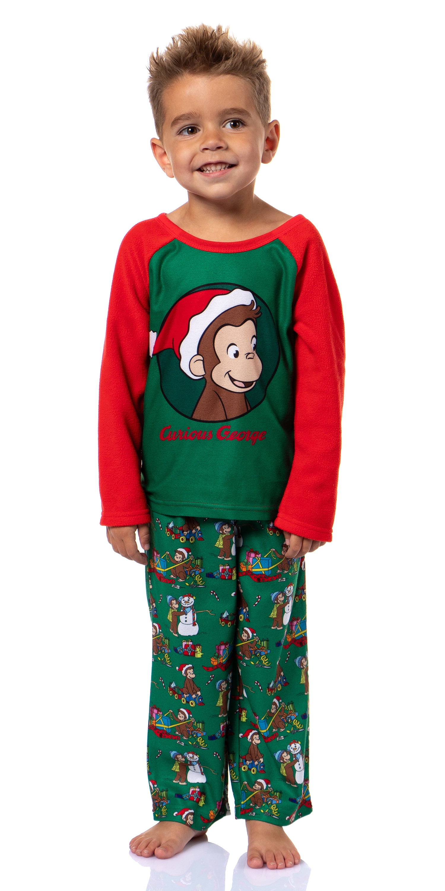 Curious George Christmas Fun Toddler Boy's Raglan Fleece 2-Piece Long ...