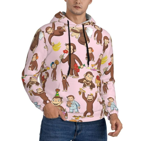 Curious George Men’s Hooded Sweatshirt Soft All-Over Printed Sweatshirt ...
