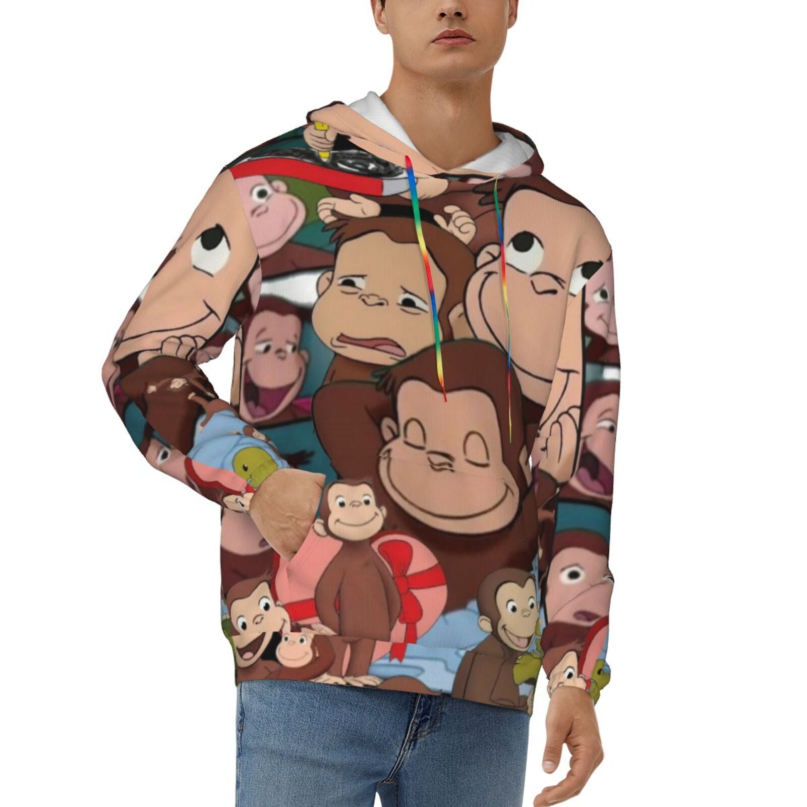 Curious George Men's Hoodie Novelty Pattern Long Sleeve Unisex Pullover ...