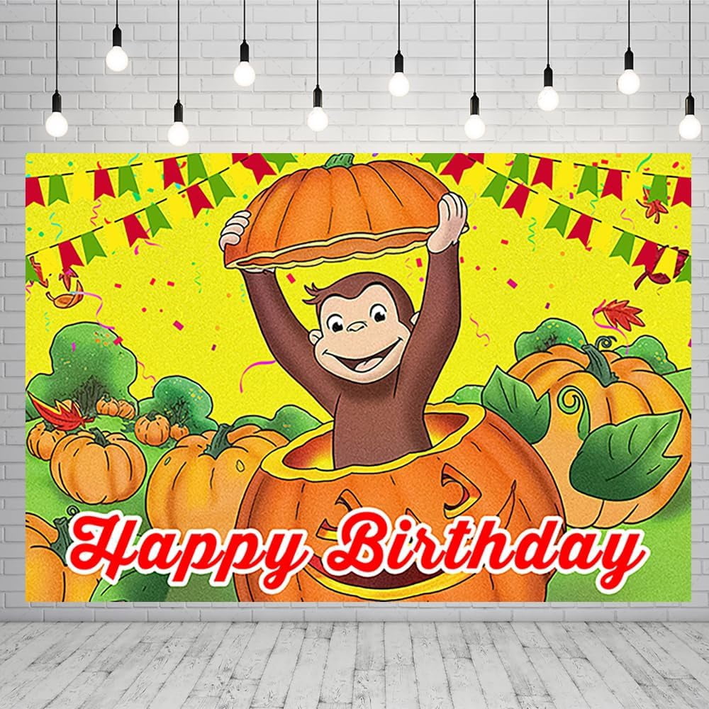 Curious George Monkey Backdrop Birthday Party Background Supplies ...