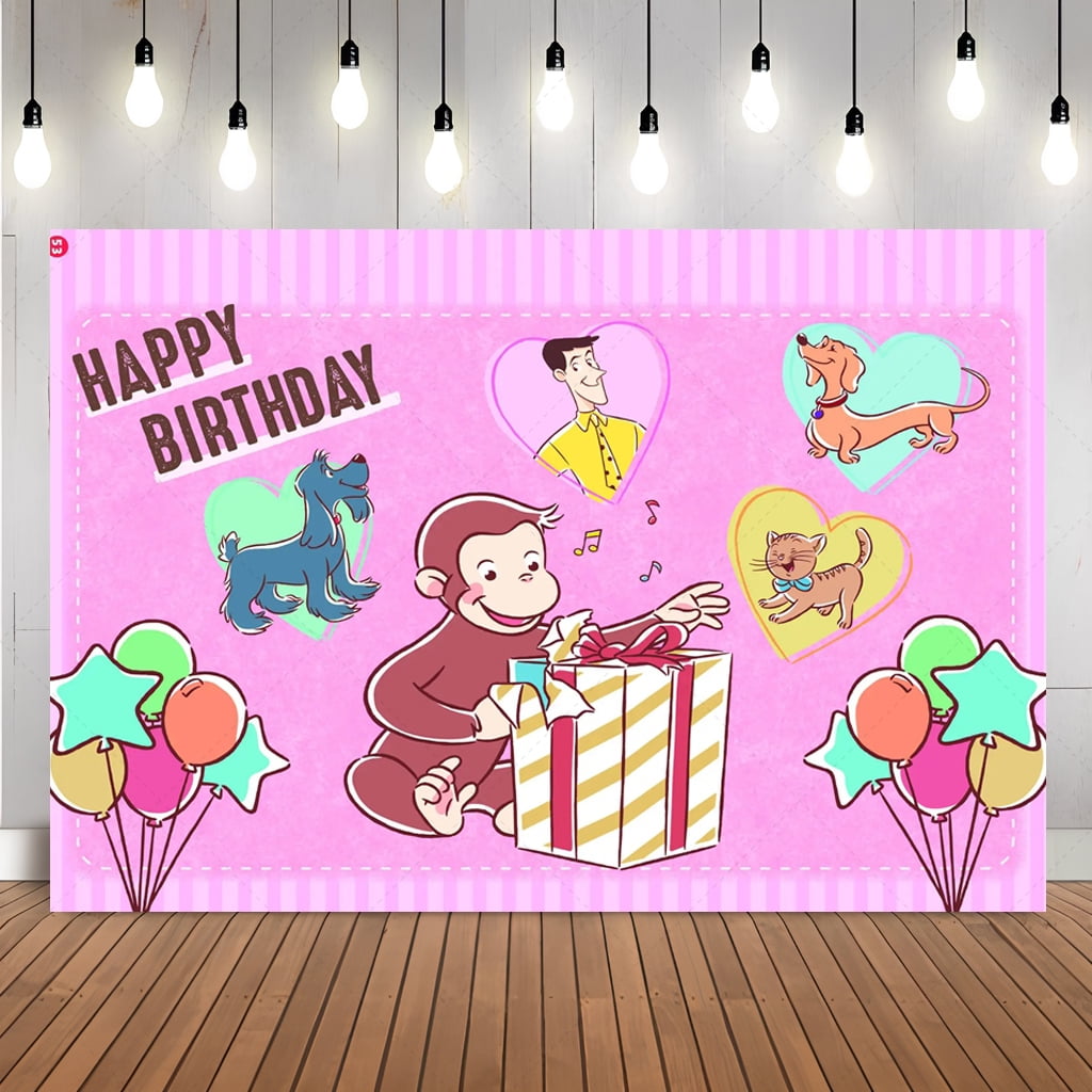 Curious George Monkey Backdrop Birthday Party Background Supplies ...