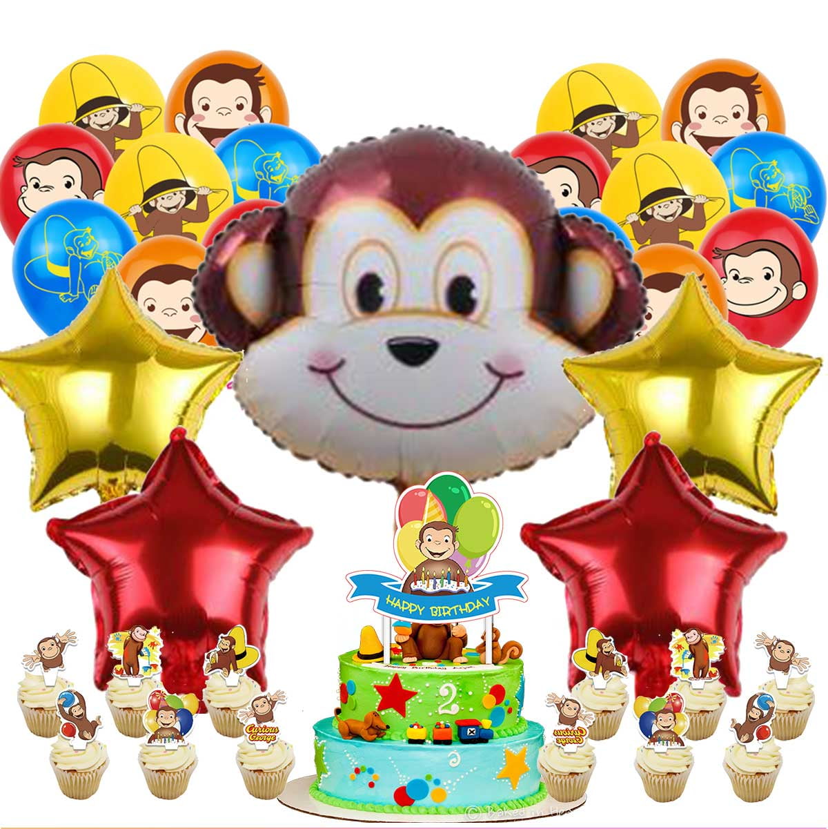 Curious George Monkey Balloons Cake Topper Party Supplies Birthday Set ...