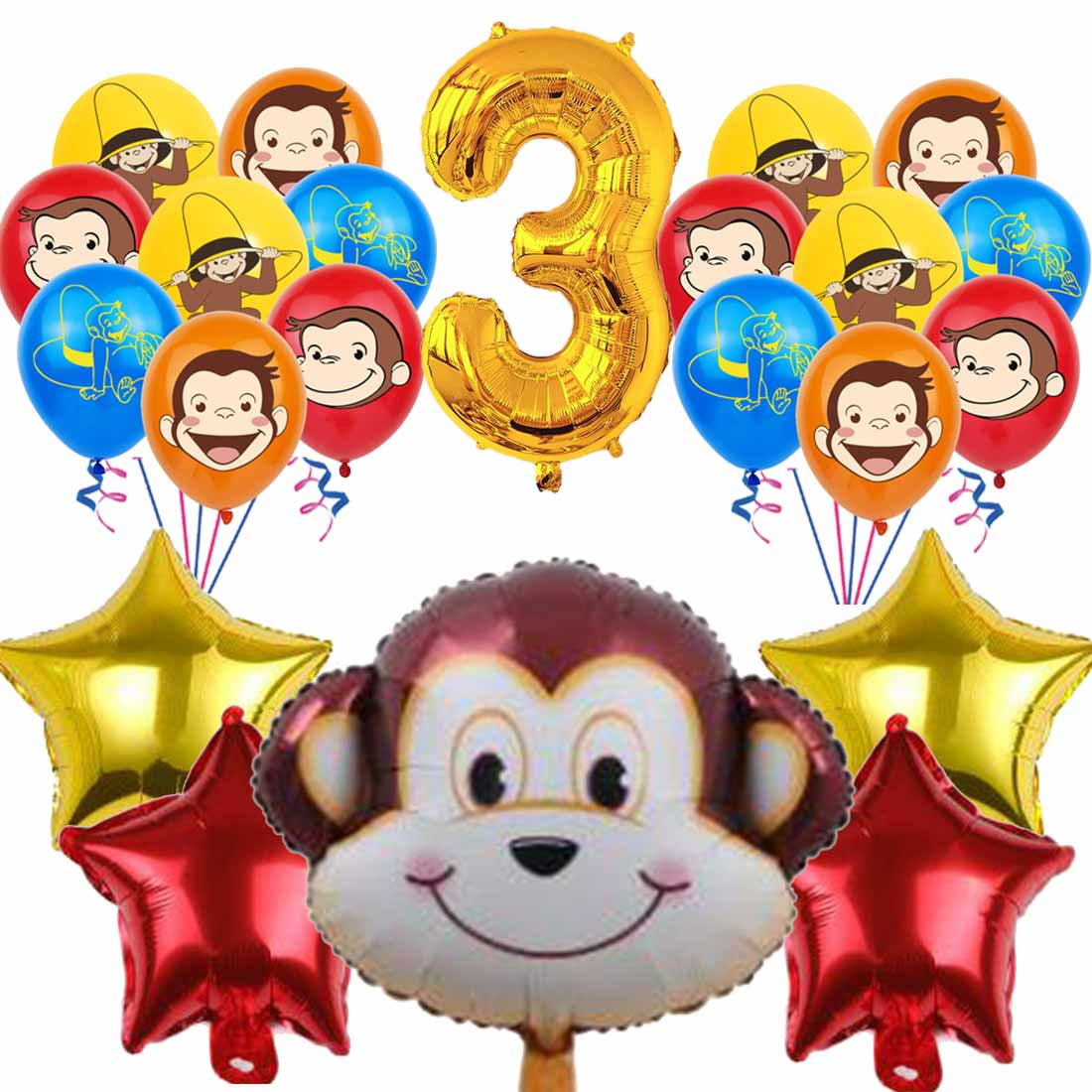 Curious George Monkey Balloons Party Supplies 3rd Big Number ...
