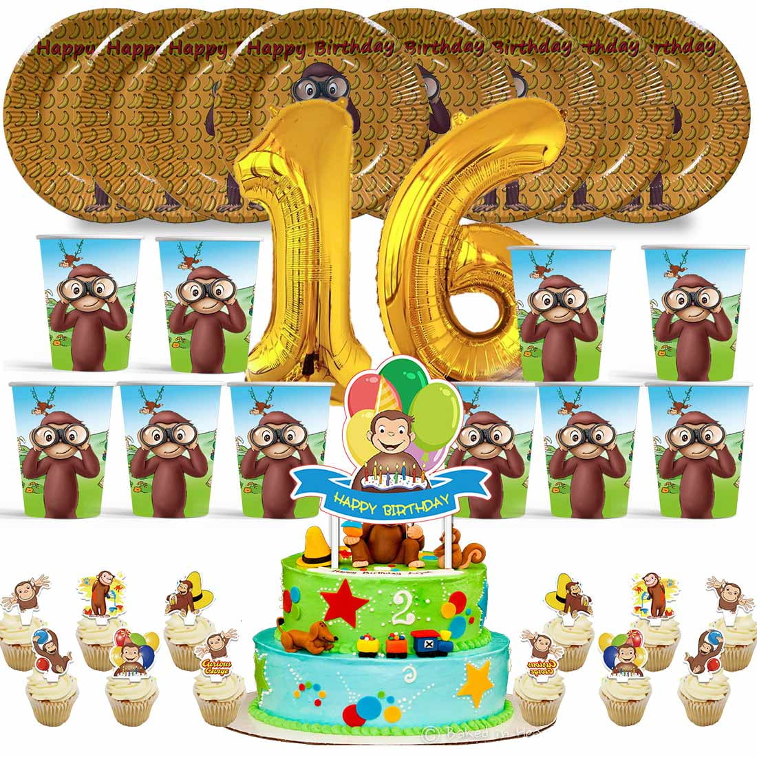 Curious George Monkey Birthday 16th Cups Party Supplies Plates Fans ...