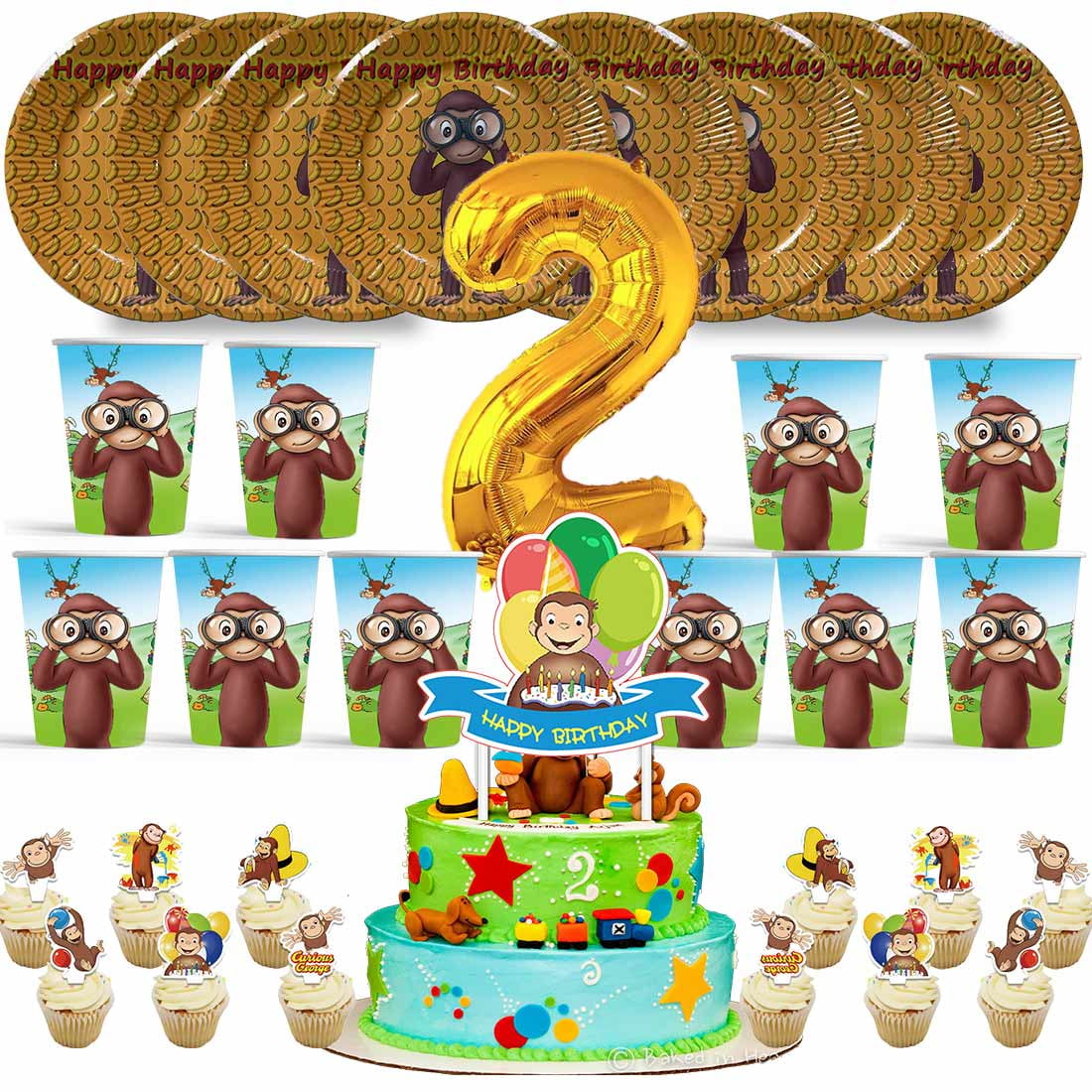 Curious George Monkey Birthday 2nd Cups Party Supplies Plates Fans ...