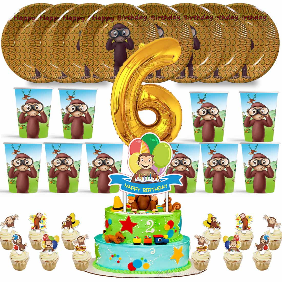 Curious George Monkey Birthday 6th Cups Party Supplies Plates Fans ...