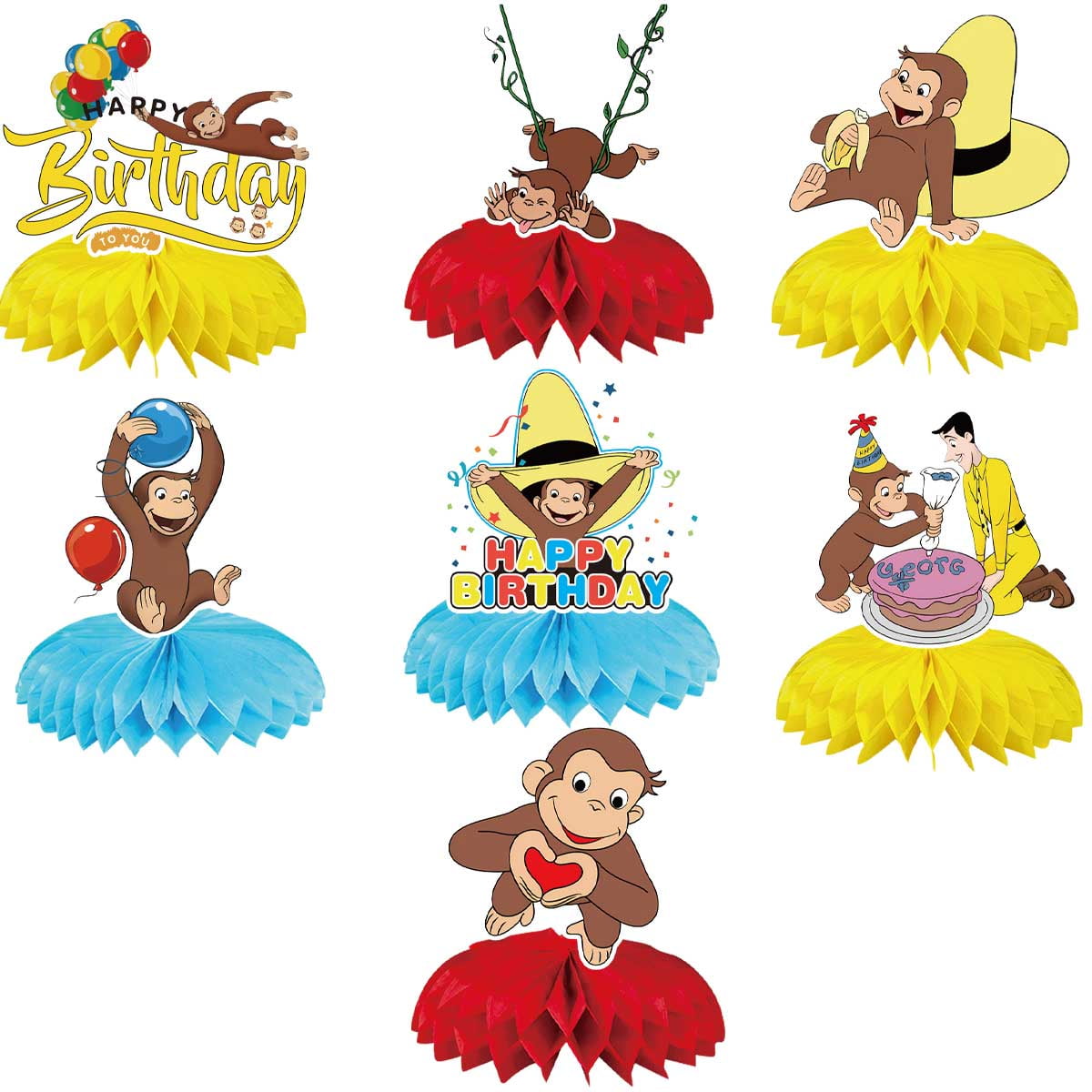 Curious George Monkey Honeycomb Centerpieces Table Toppers Decorations ...