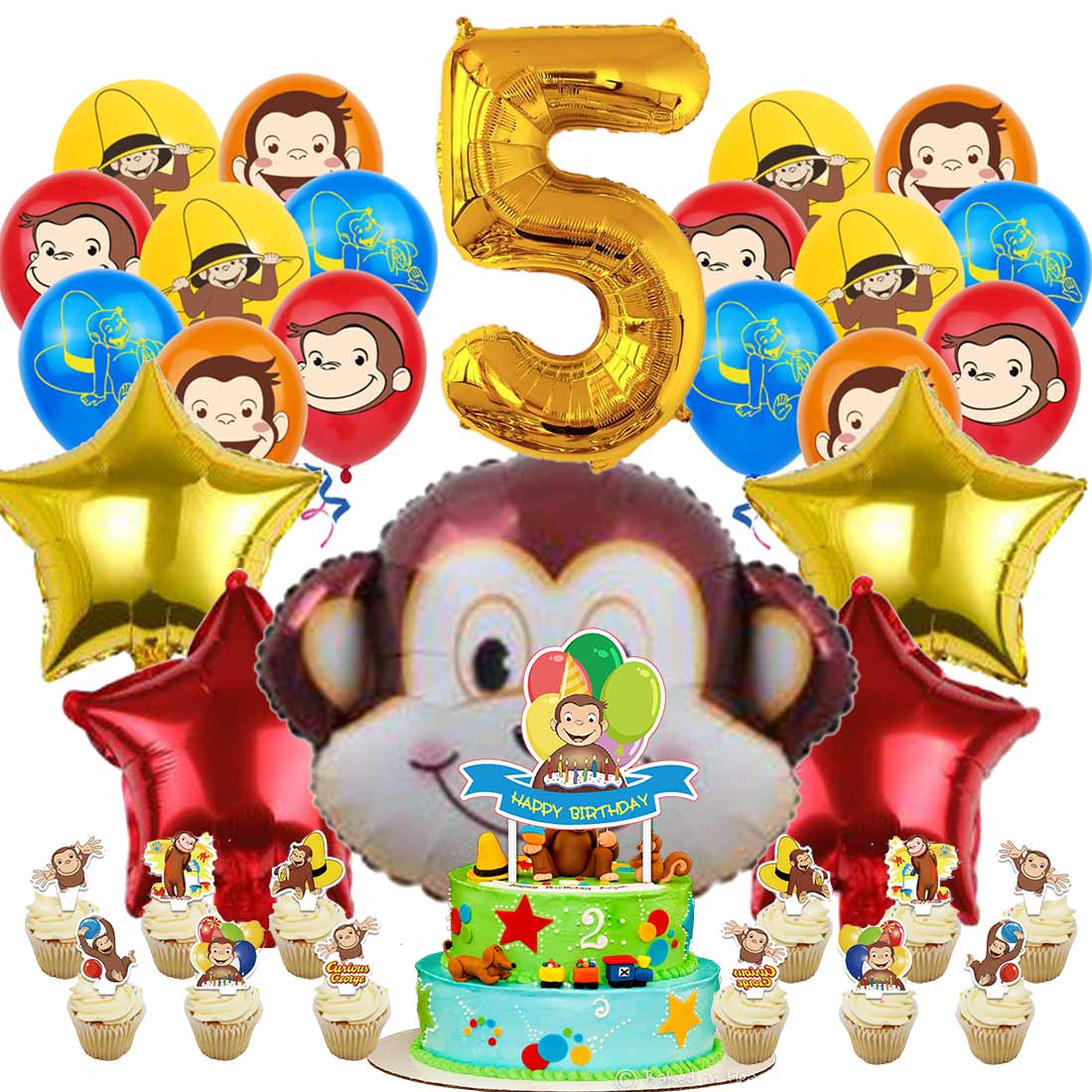 Curious George Monkey Party Supplies 5th Decor Kit Balloons Birthday ...