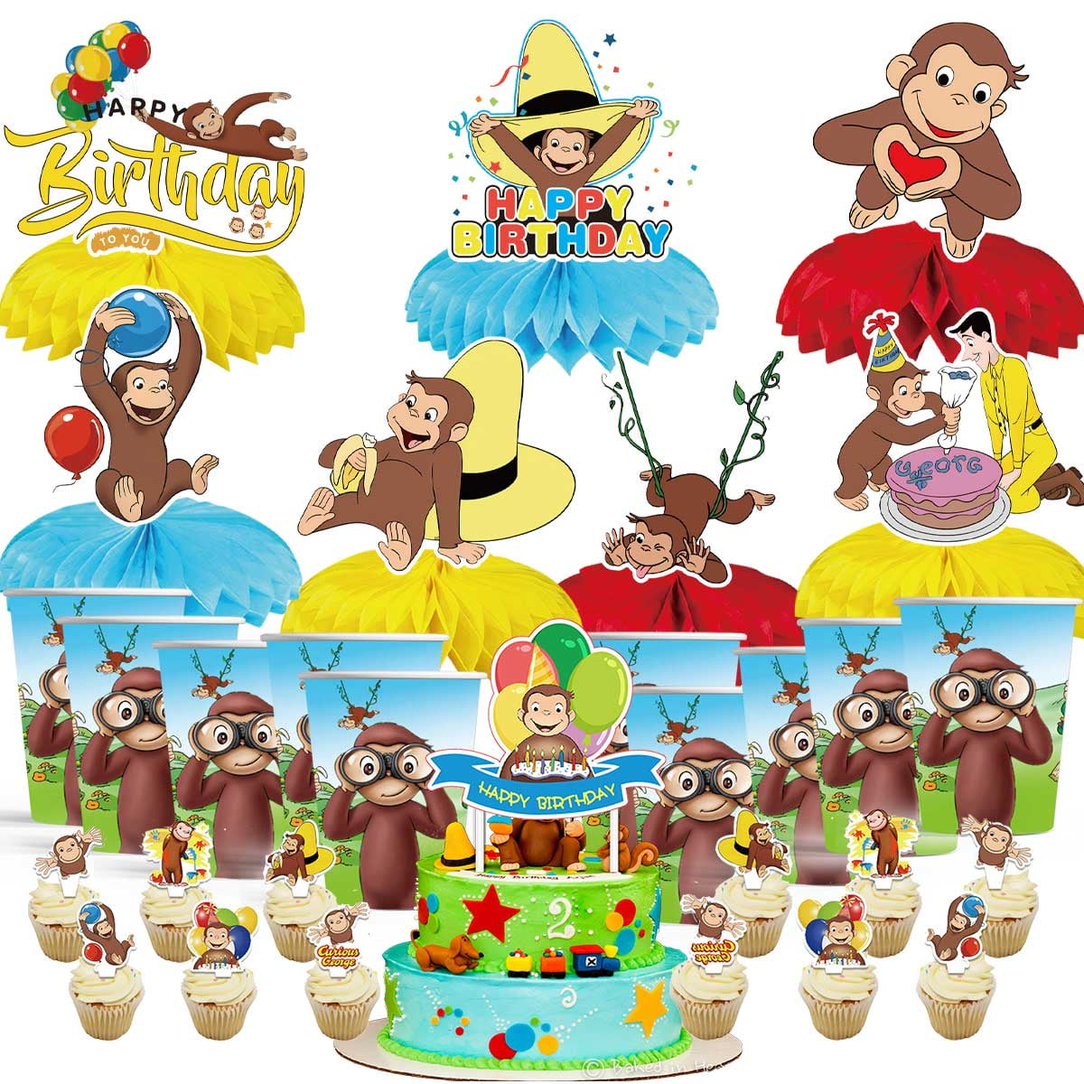 Curious George Monkey Party Supplies Decor Cups Fans Decorations ...