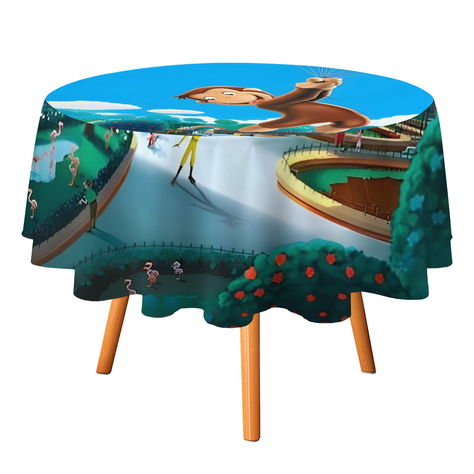 Curious George Monkey-Theme Round tablecloth has an iconic print, fits ...