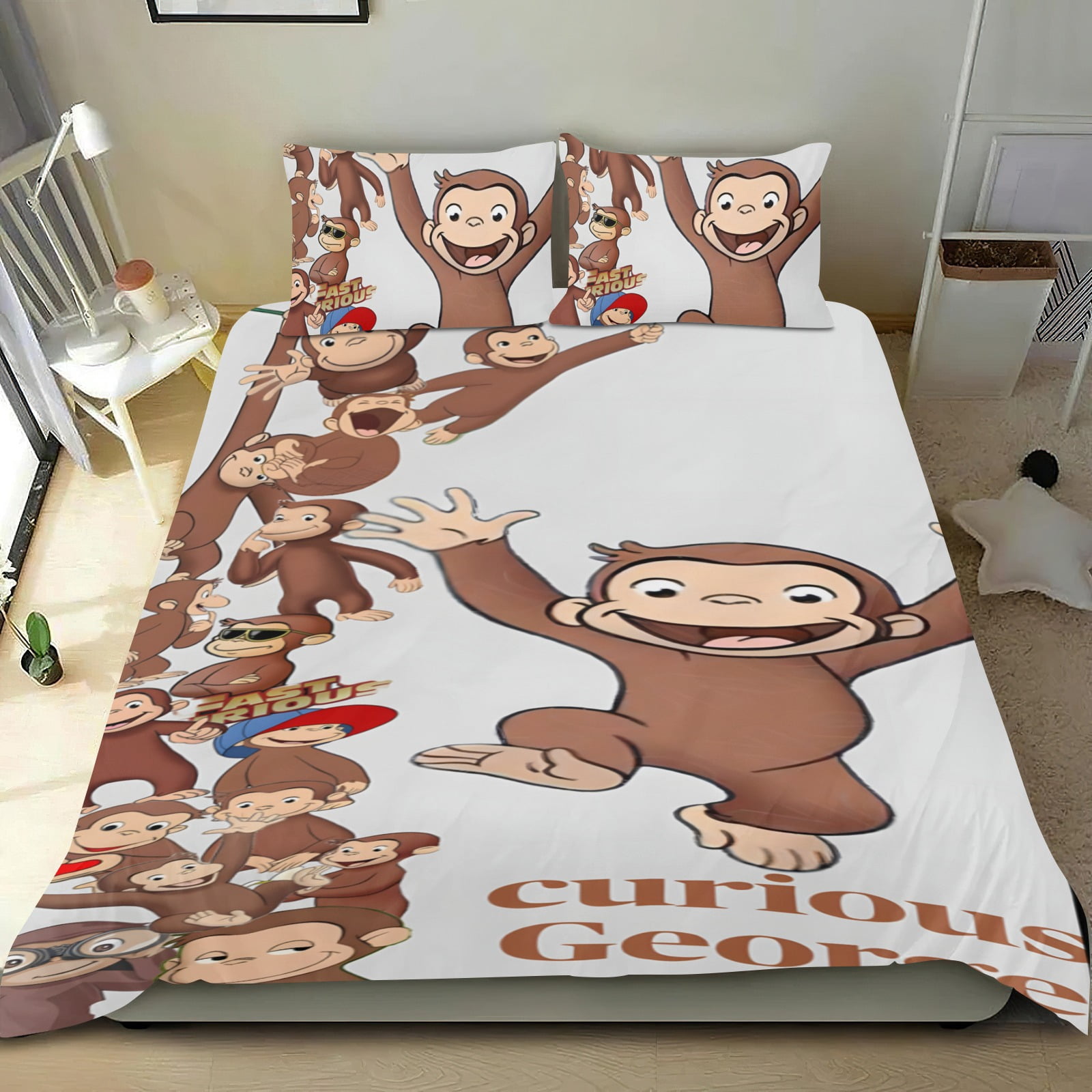 Curious George Monkey cotton bed linen trio, three-piece, cozy and skin ...