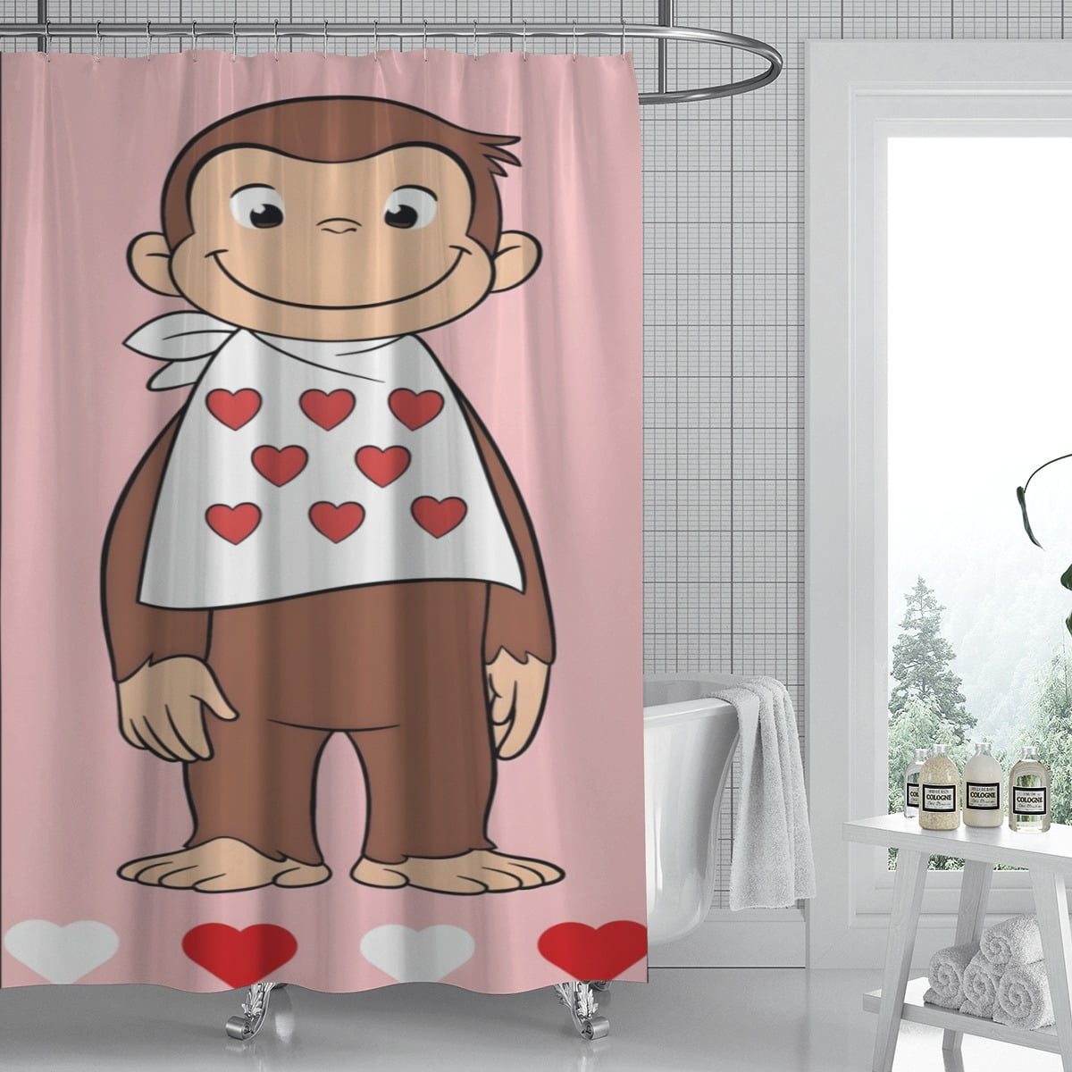 Curious George Monkey shower curtain displays an eye-catching design ...