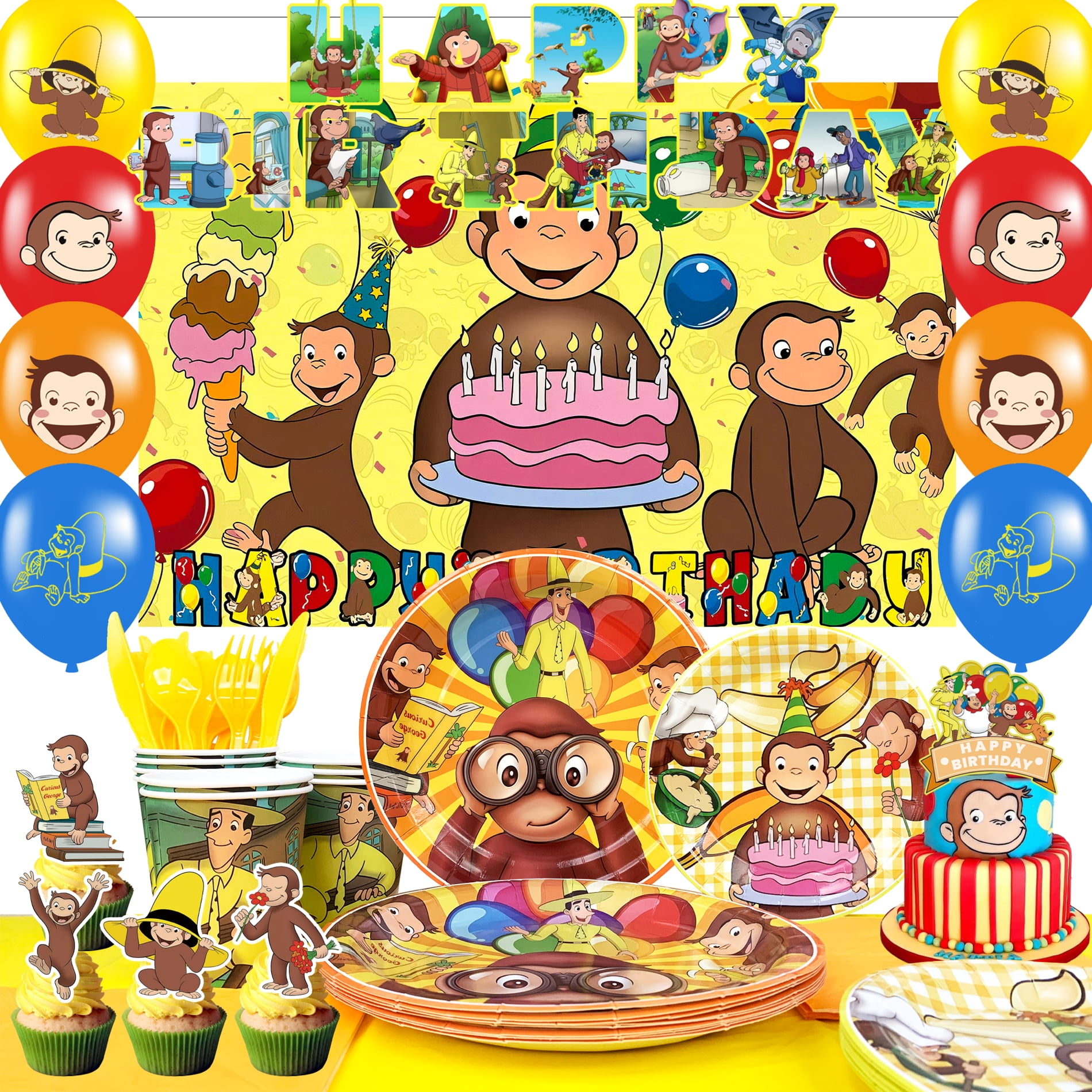 Curious George Party Decorations & Tableware Set - Curious George ...