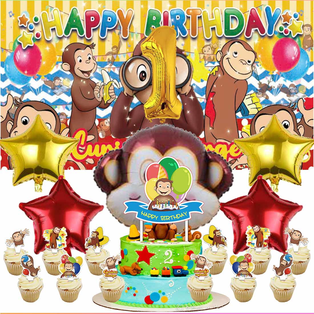 Curious George Party Supplies Decor 1st Kit Balloons Birthday Cake ...