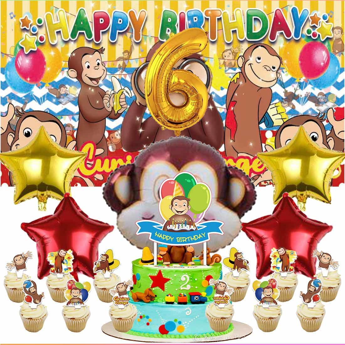 Curious George Party Supplies Decor 6th Kit Balloons Birthday Cake ...