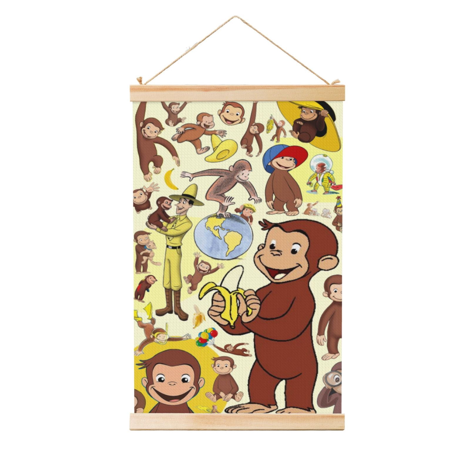 Curious George Poster Aesthetic Canvas Wooden Shaft Wall Art Hanging ...