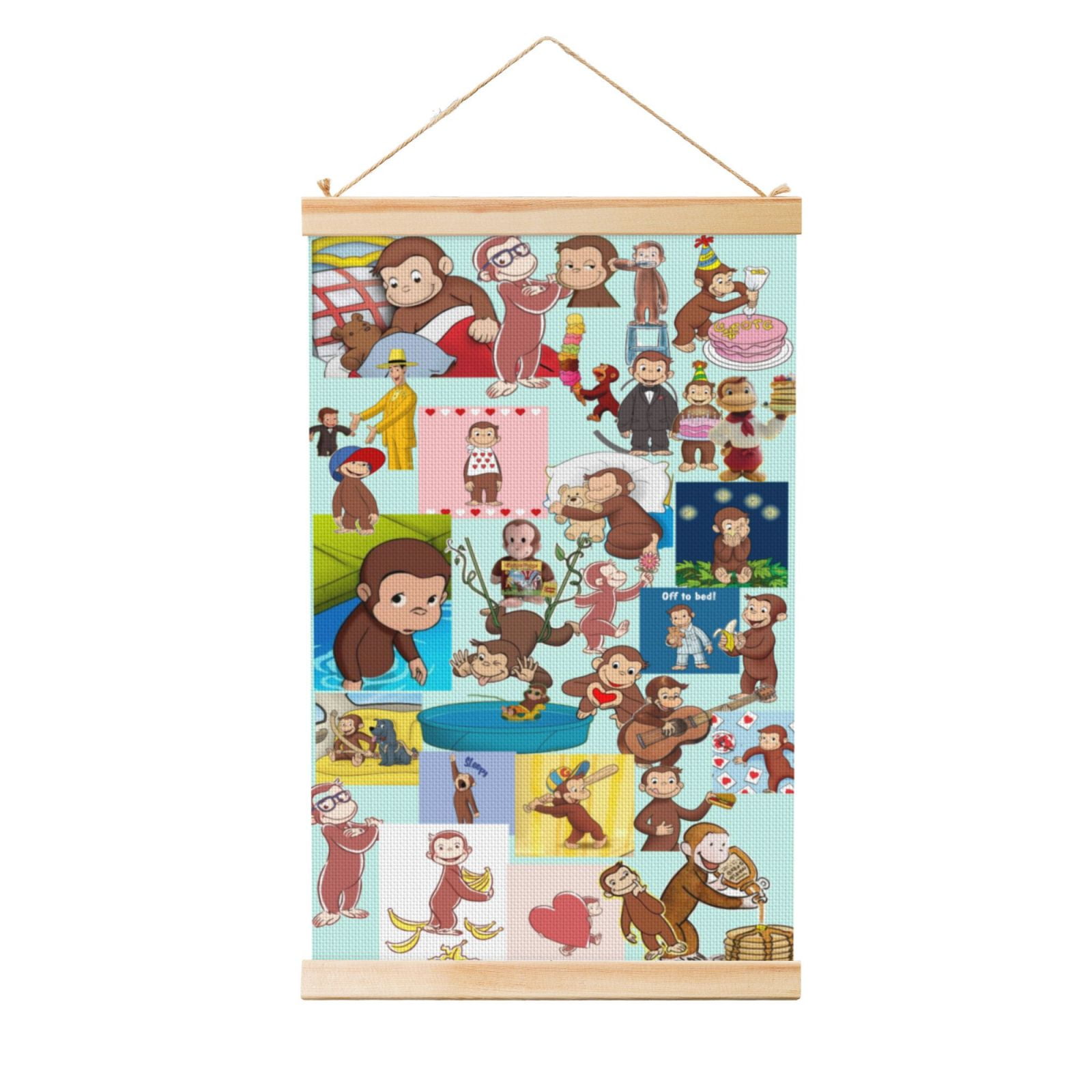 Curious George Poster Aesthetic Canvas Wooden Shaft Wall Art Hanging ...