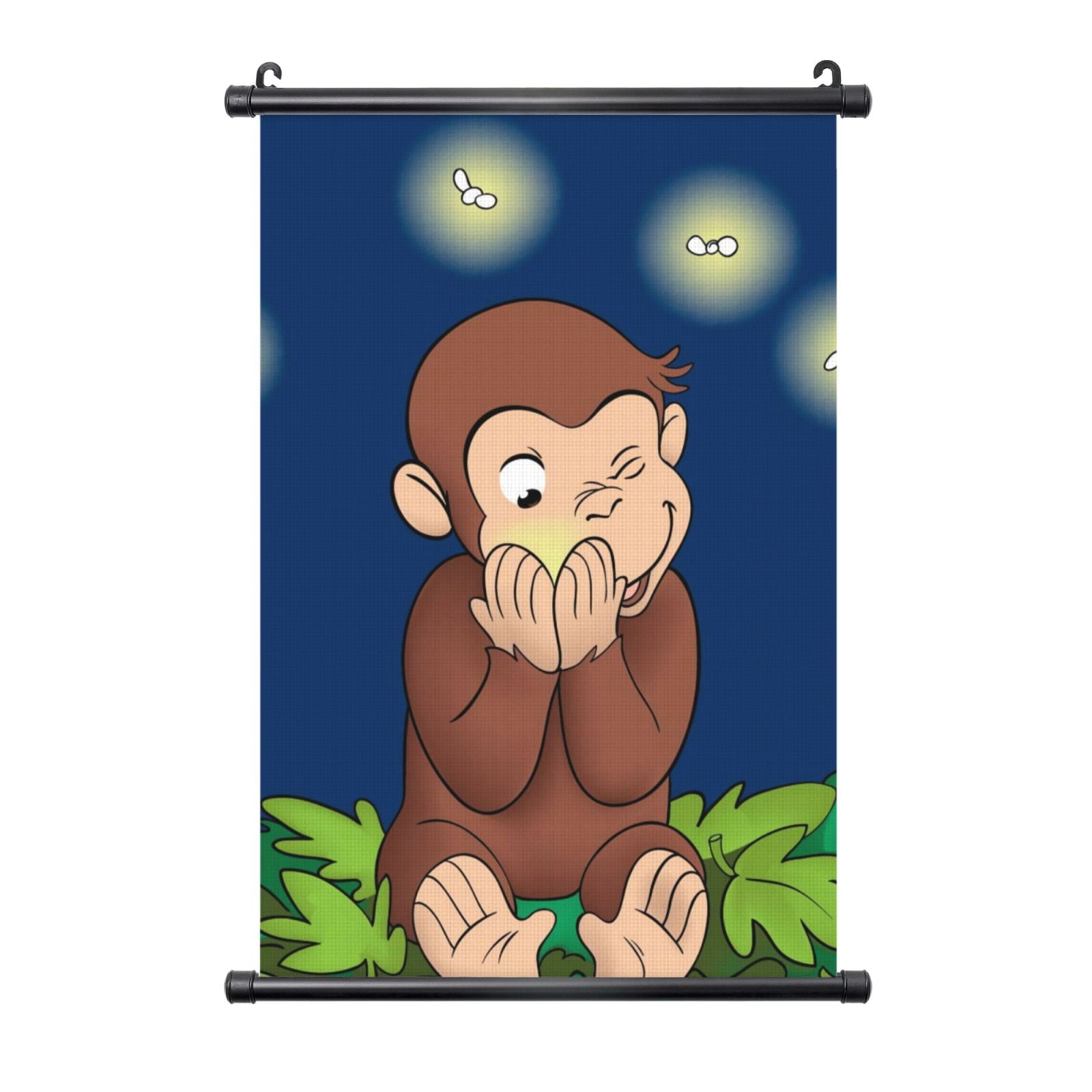 Curious George Poster Plastic Shaft Wall Hanging Banner Painting Canvas ...
