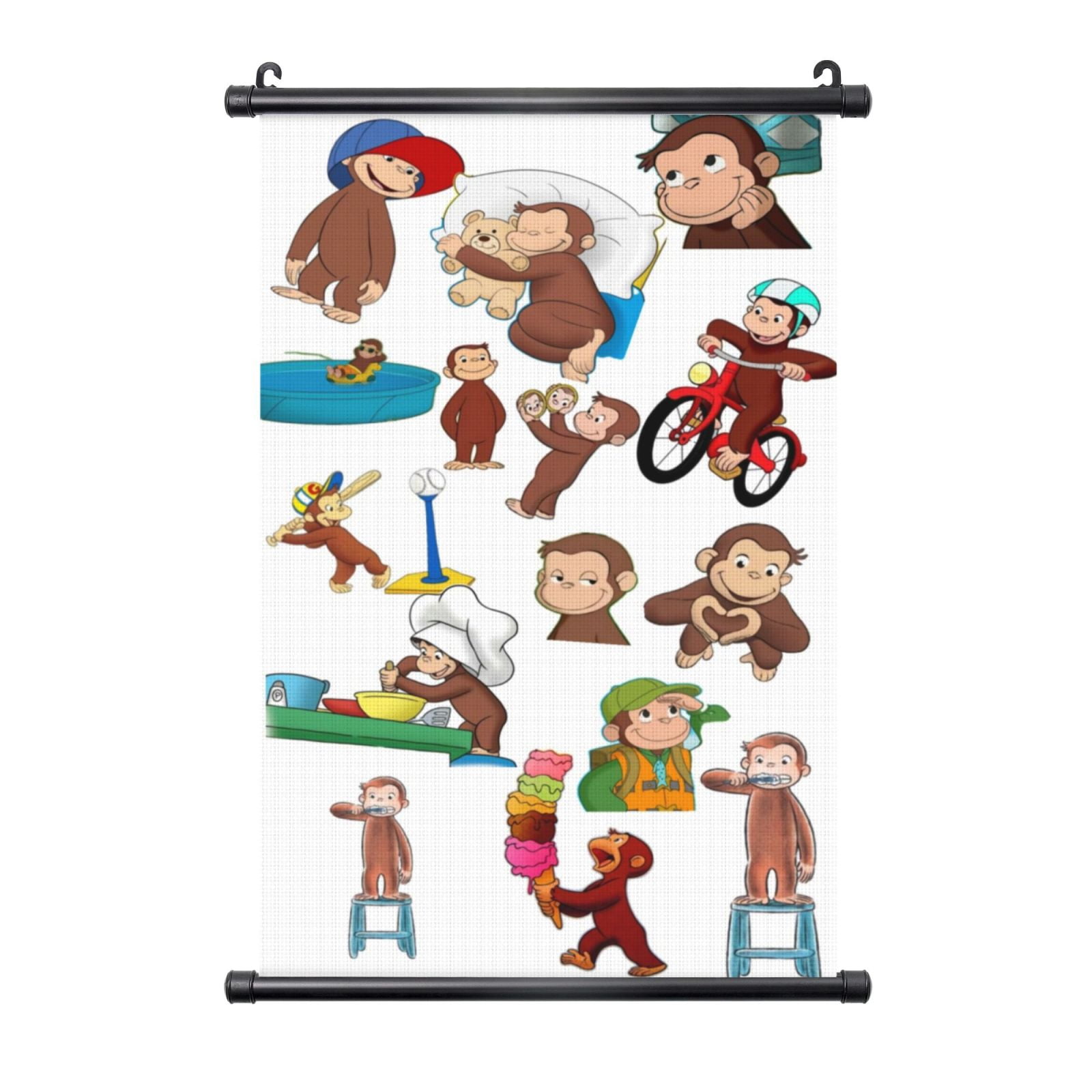Curious George Poster Plastic Shaft Wall Hanging Banner Painting Canvas ...