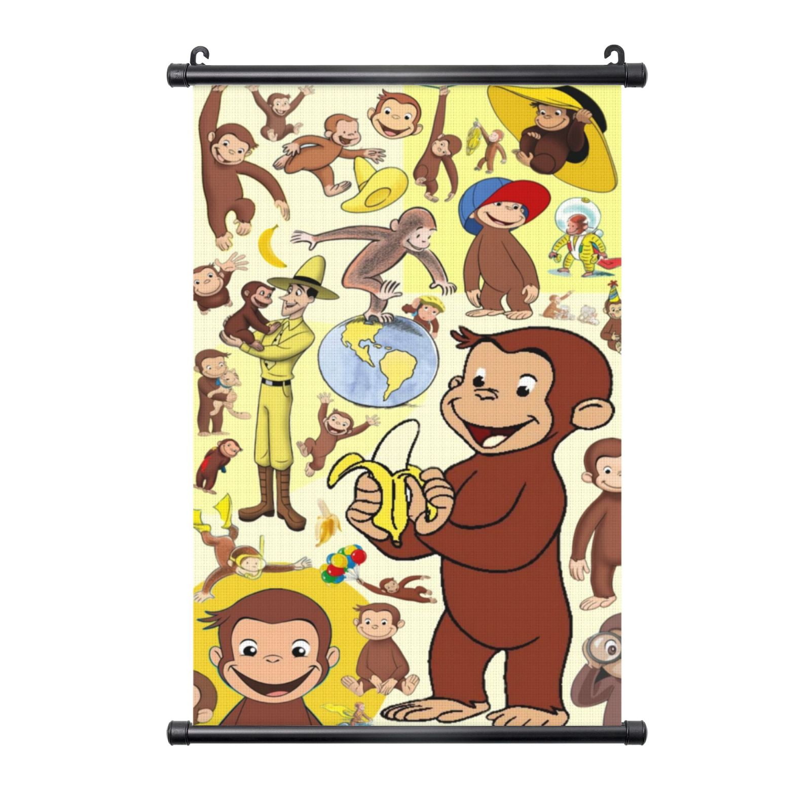 Curious George Poster Plastic Shaft Wall Hanging Banner Painting Canvas ...