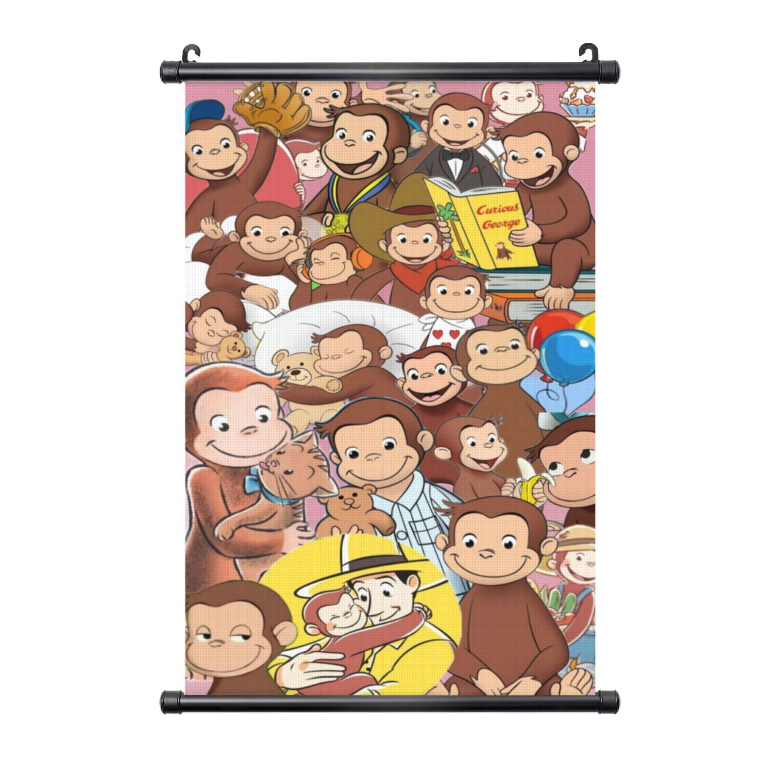 Curious George Poster Plastic Shaft Wall Hanging Banner Painting Canvas ...