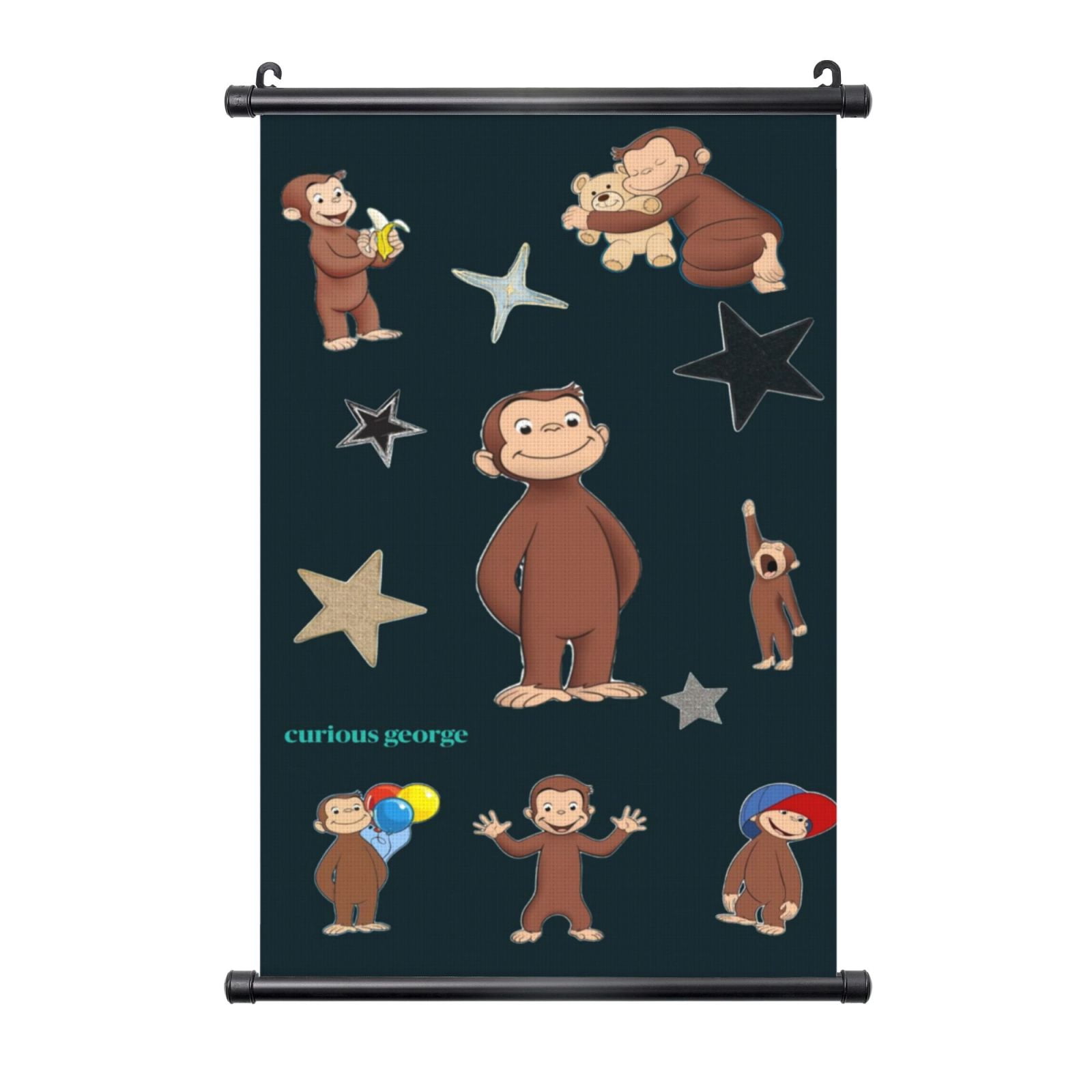 Curious George Poster Plastic Shaft Wall Hanging Banner Painting Canvas ...