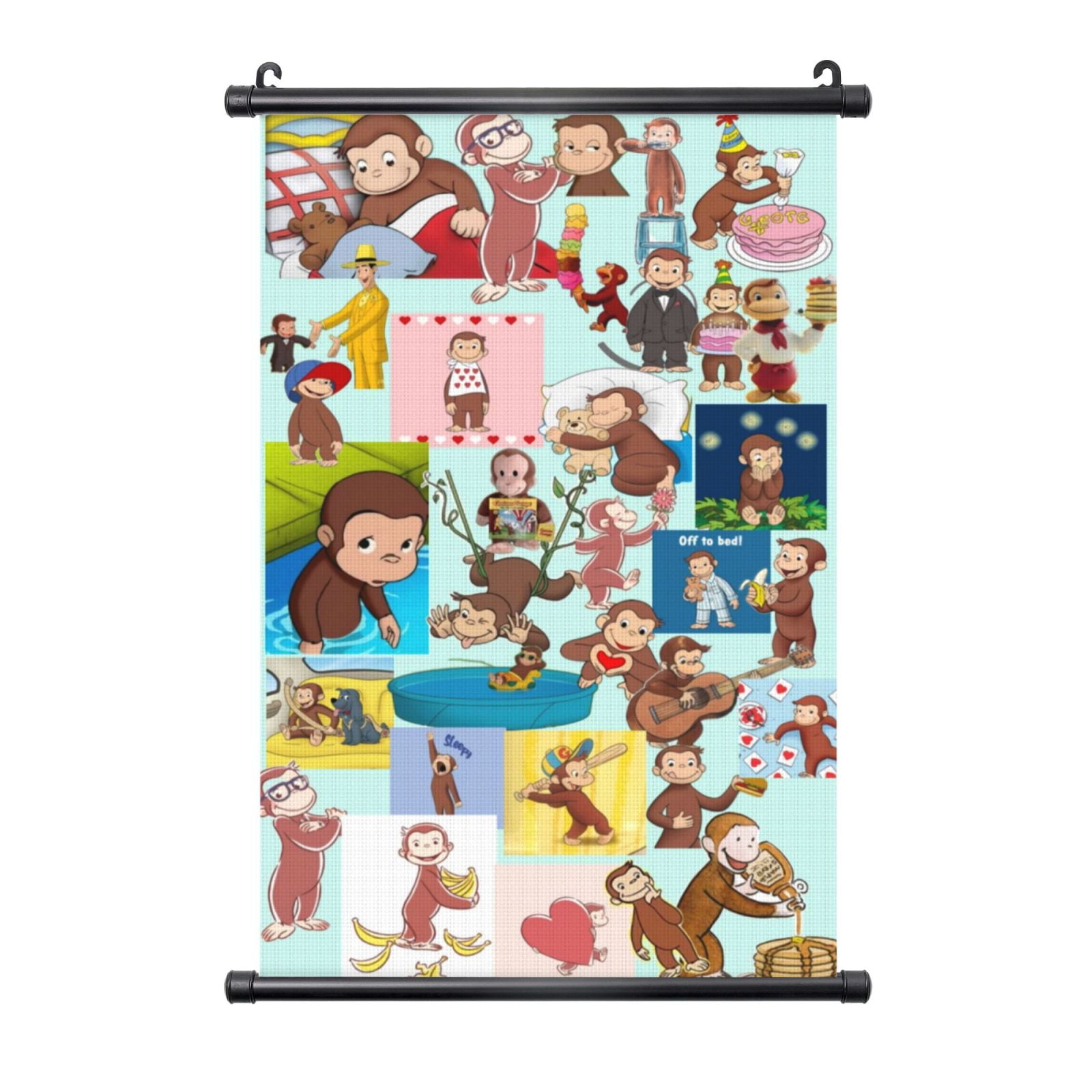 Curious George Poster Plastic Shaft Wall Hanging Banner Painting Canvas ...