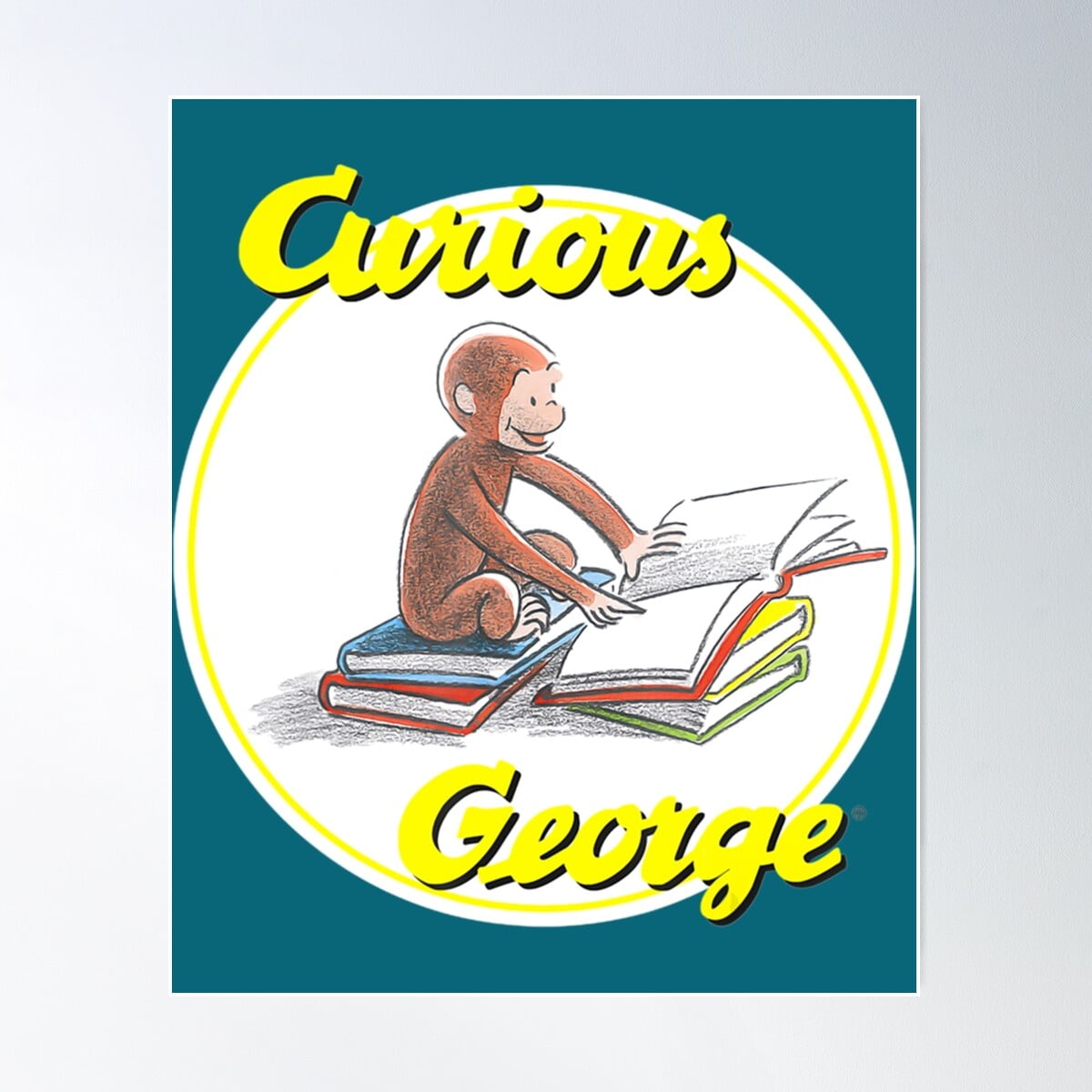 Curious George Reading Active Poster Wall Art, Modern Wall Decor For ...