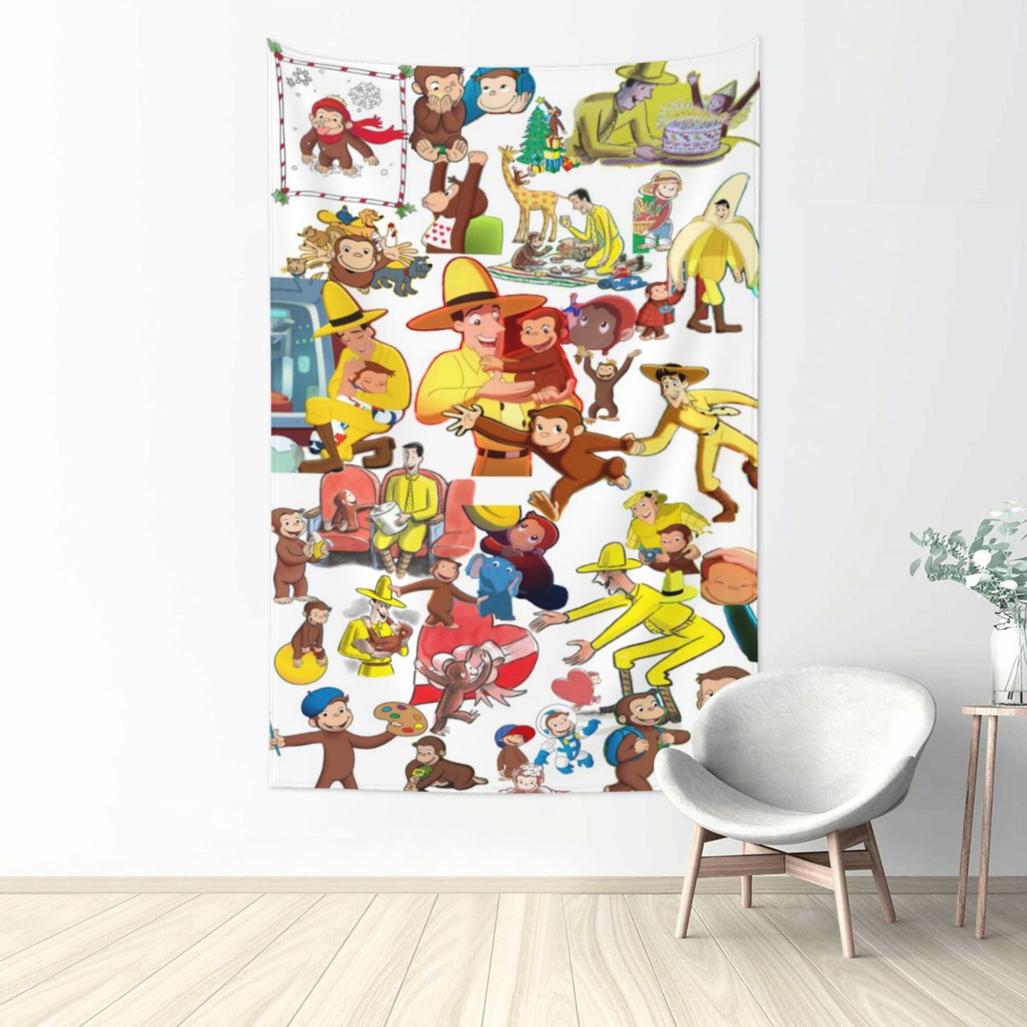 Curious George Tapestry Large Banner Wall Hanging Tapestries Aesthetic ...