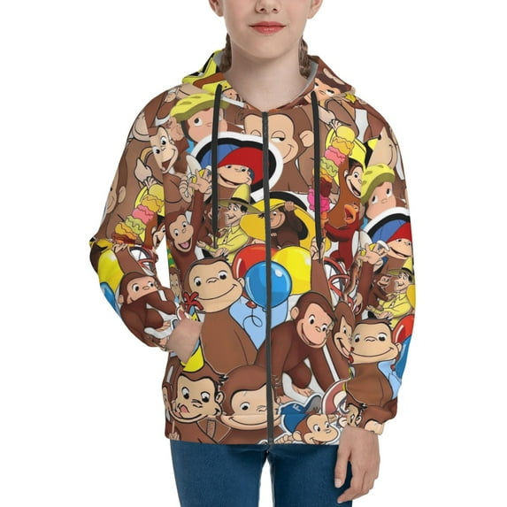 Curious George Teen Hoodie Sweatshirt Full Zip Jacket Casual Hoodie ...