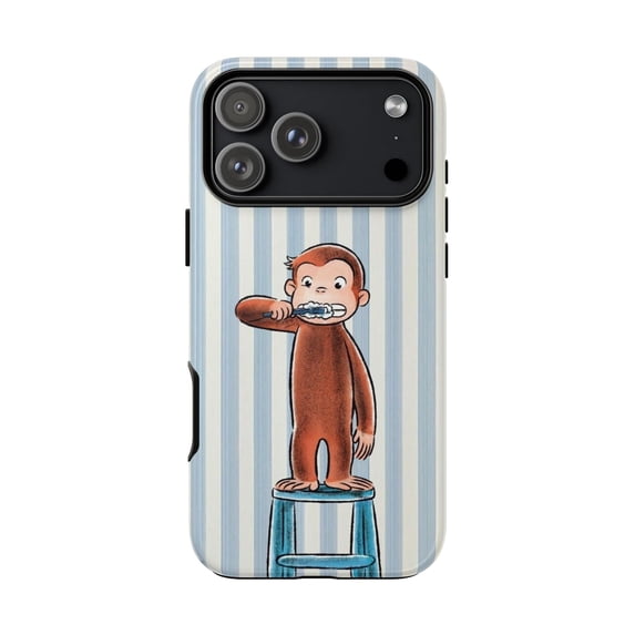 Curious George Tooth Brushing Tough Phone Case for iPhone 7 to 17 Pro ...