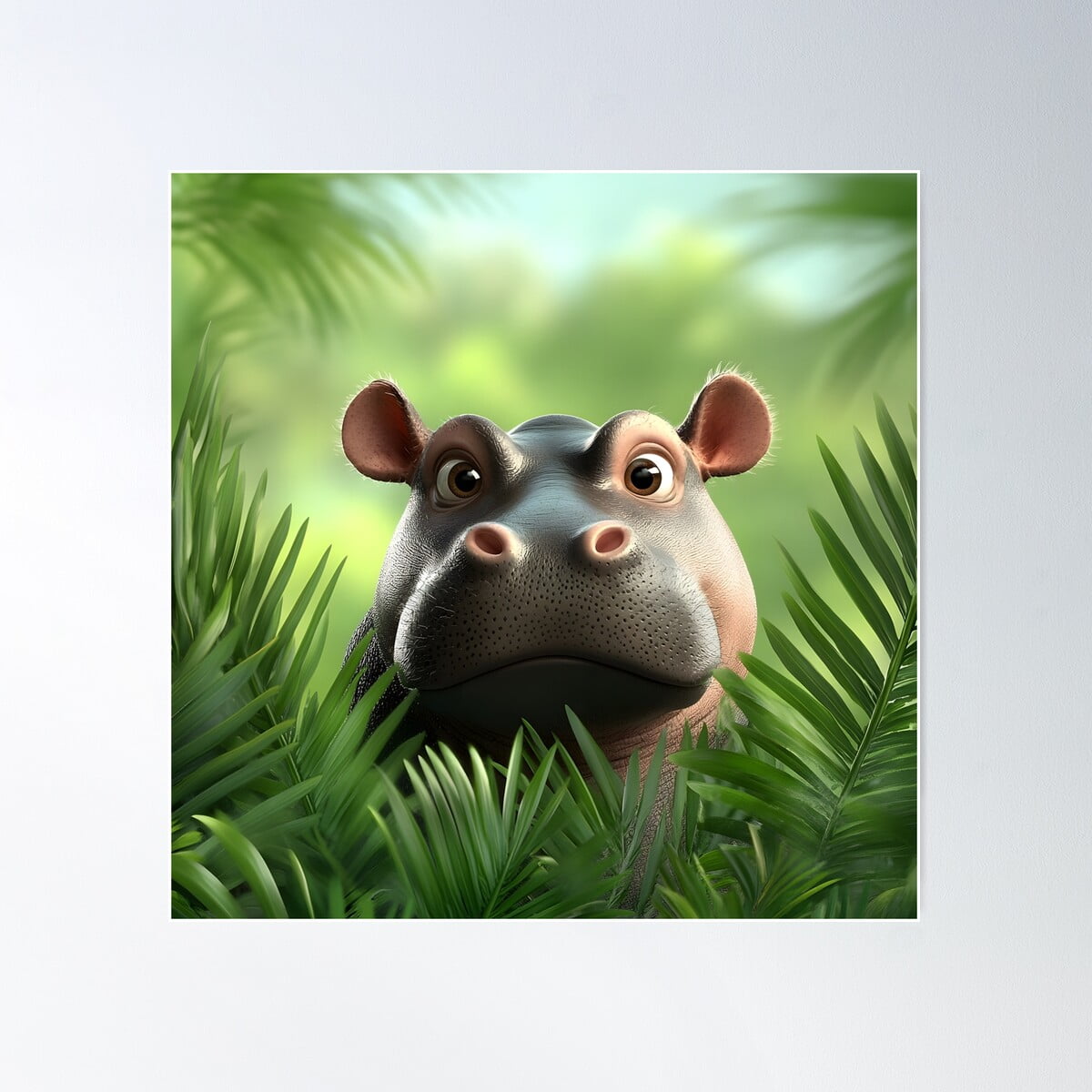 A Curious Hippo Peeks Through Lush Greenery, Showcasing Its Expressive ...