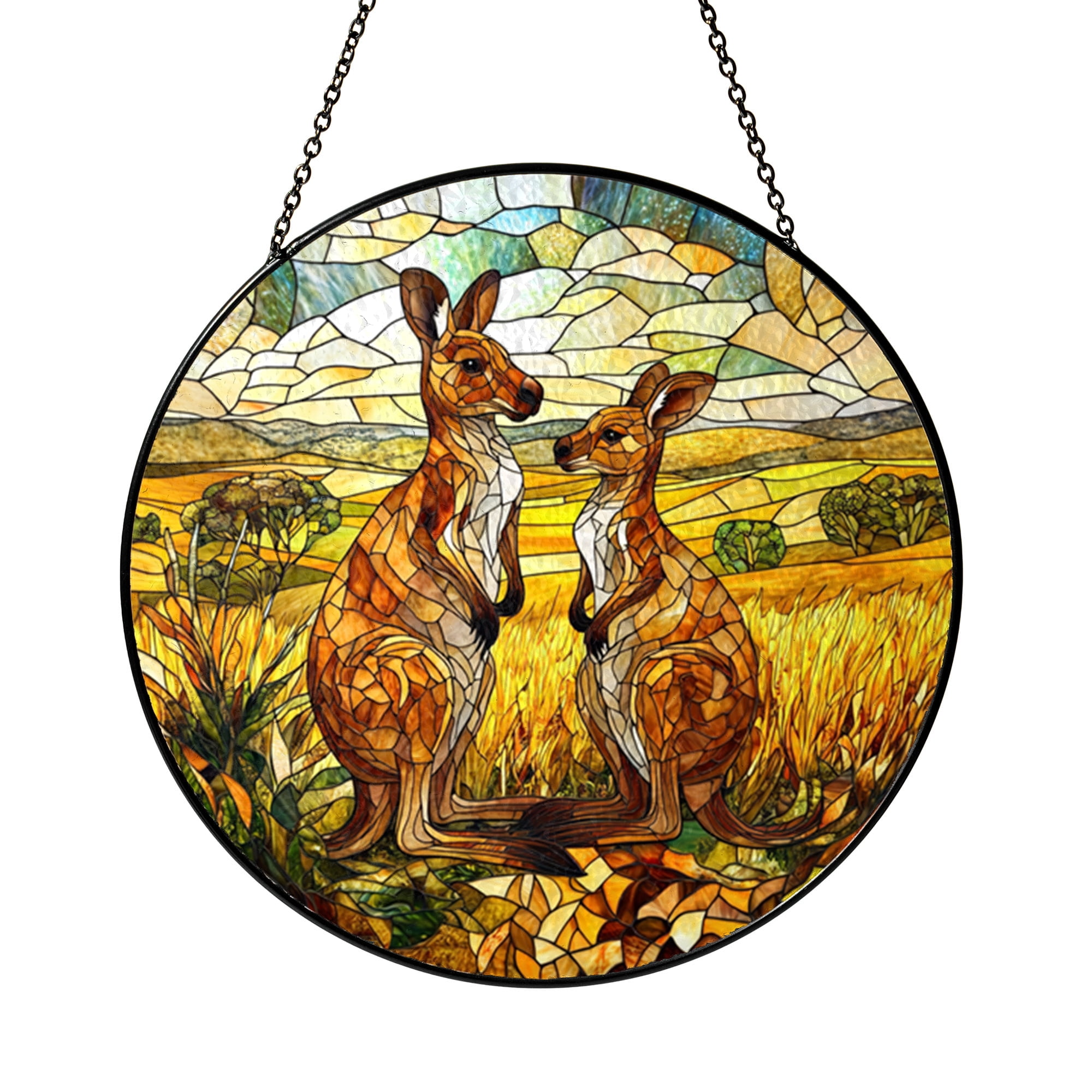 Curious Kangaroo Scene Stained Glass Suncatcher Window Decor, Nature ...