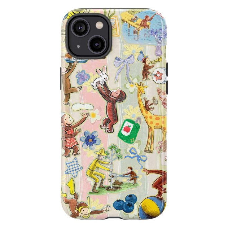 Curious Monkey Adventure Phone Case, Playful Cartoon Collage with Gifts ...