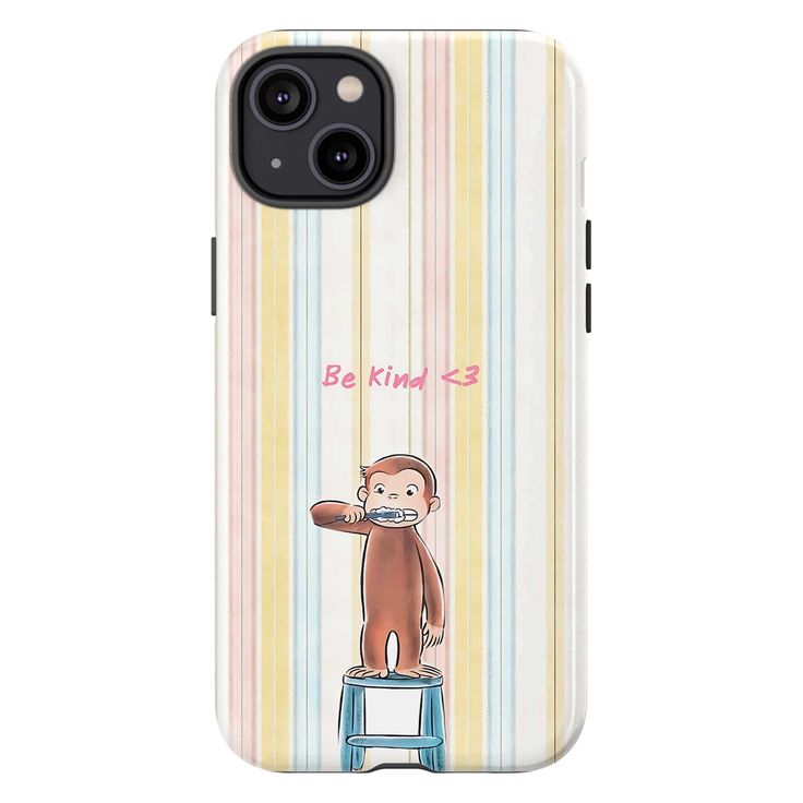 Curious Monkey Be Kind Phone Case, Pastel Stripe Monkey Art iPhone ...